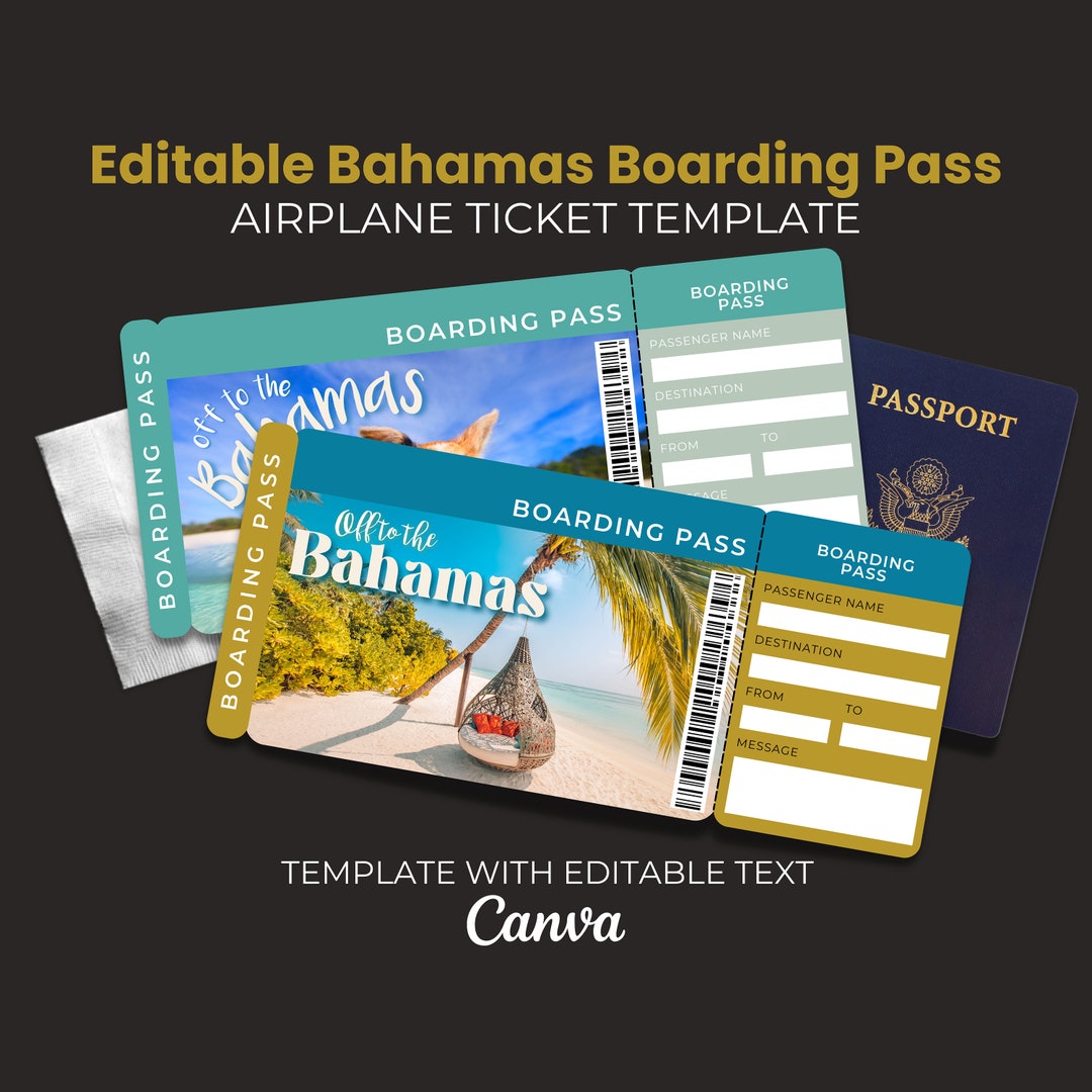 Bahamas Vacation Boarding Pass Surprise Trip Ticket (canva Template ...