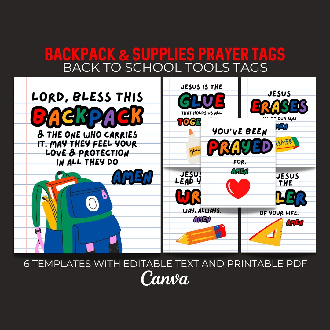 Editable Backpack Prayer Tags School Supplies Tags Supplies - Etsy