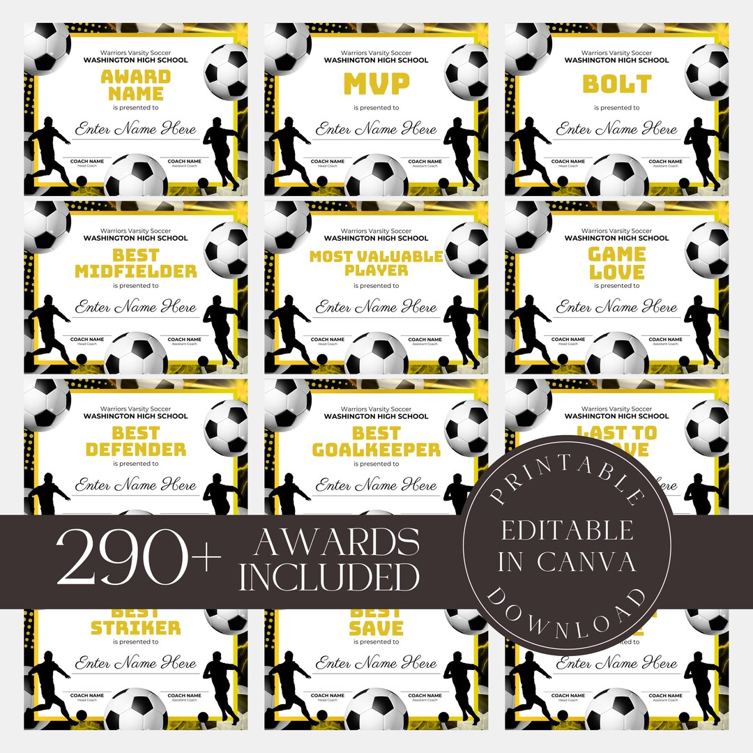Editable Soccer Award Certificate Bundle Template Bundle Printable Team ...