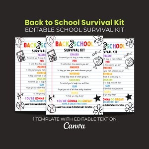 Editable Back to School Survival Kit Card, Staff Teacher Gift ...