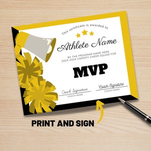 Editable Cheerleading Certificate, Cheer Squad Awards, Printable Cheer ...