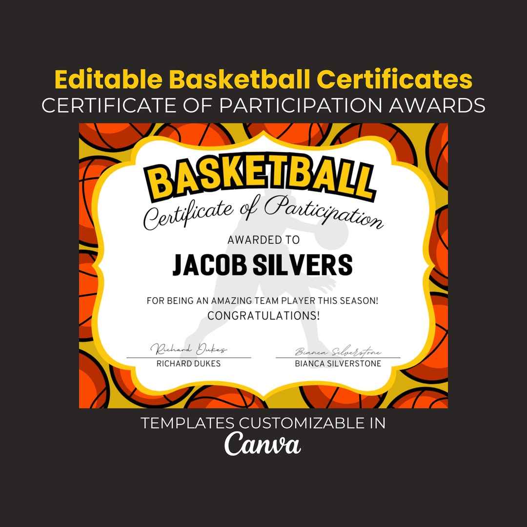 End of Season Basketball Awards, Editable Certificate Canva Template ...