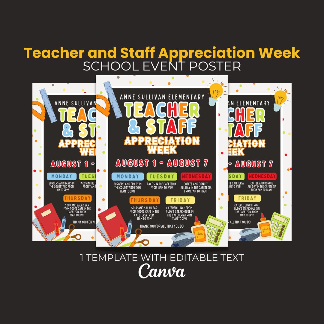 Editable Teacher Appreciation Week Itinerary Flyer, Teacher's Week ...
