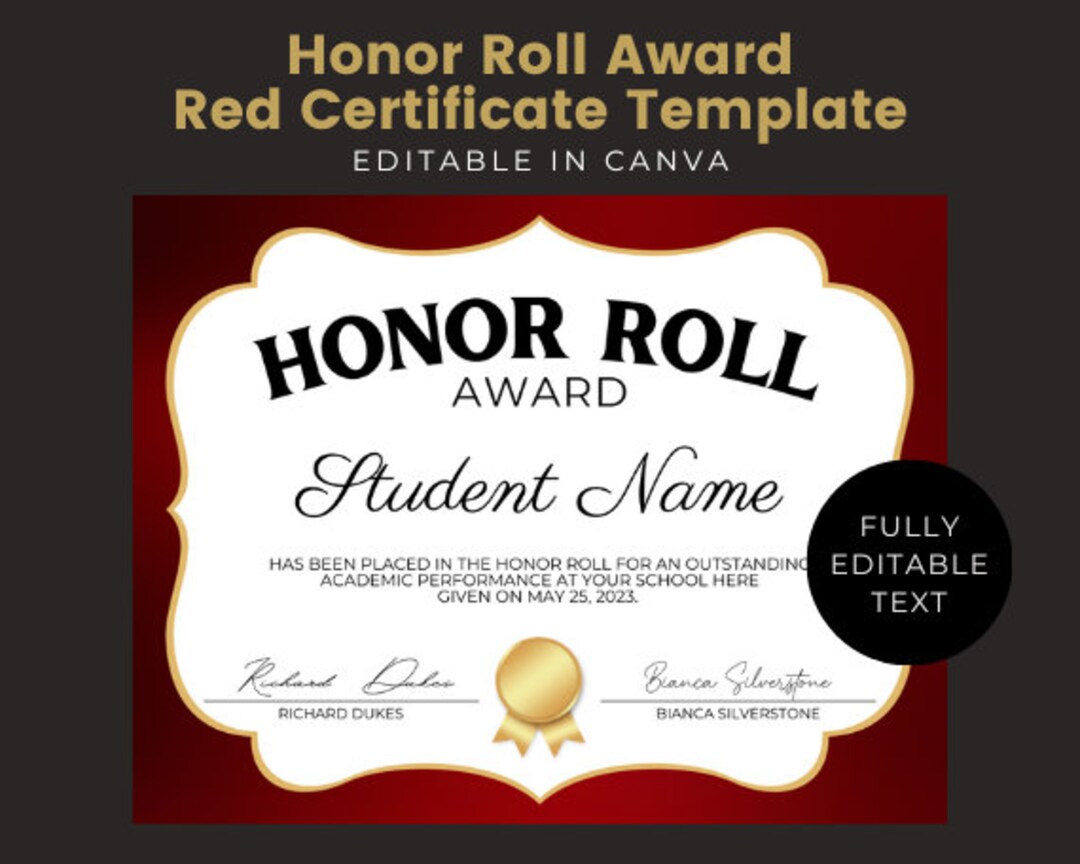 Editable School Honor Roll Certificate, Classroom Academic Excellence ...