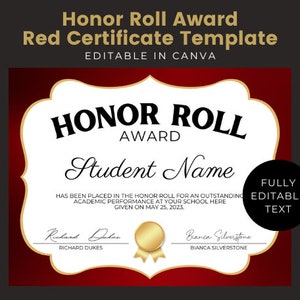 Editable School Honor Roll Certificate, Classroom Academic Excellence ...