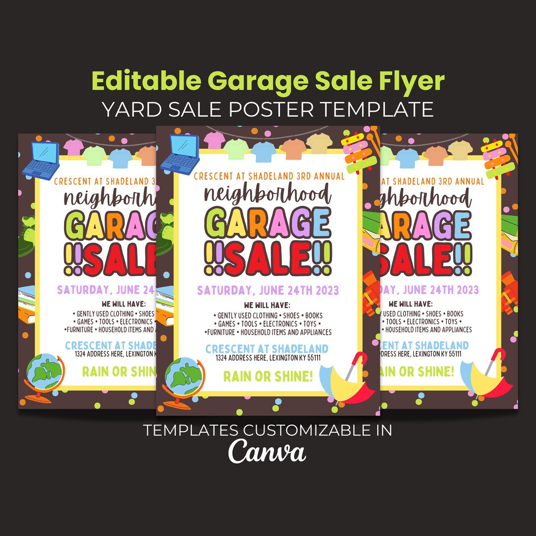 Editable Yard Sale Flyer, Garage Sale Flyer, Neighborhood Yard Sale ...