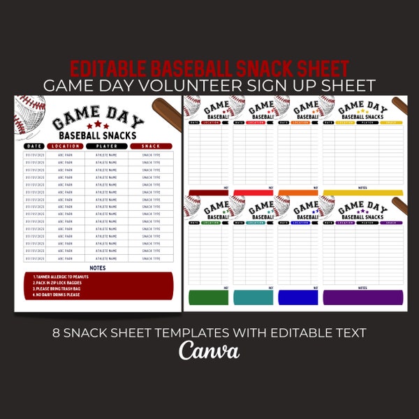 Baseball Snack Sheet - Etsy