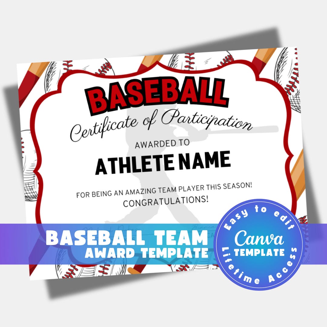 Baseball Awards Bundle, Editable Baseball Certificate Canva Template ...