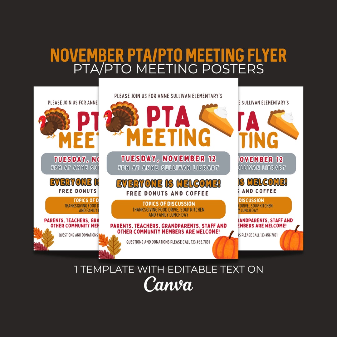 Editable November PTA PTO Meetings Flyer Canva Template Printable ... Editable November PTA PTO Meetings Flyer Canva Template Printable ...