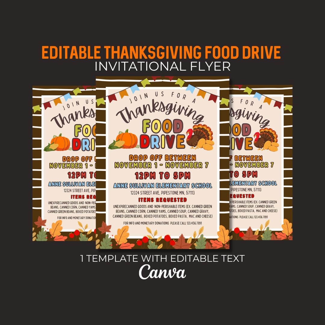 Fall Food Drive Flyer Invitation Editable Template Food Bank - Etsy