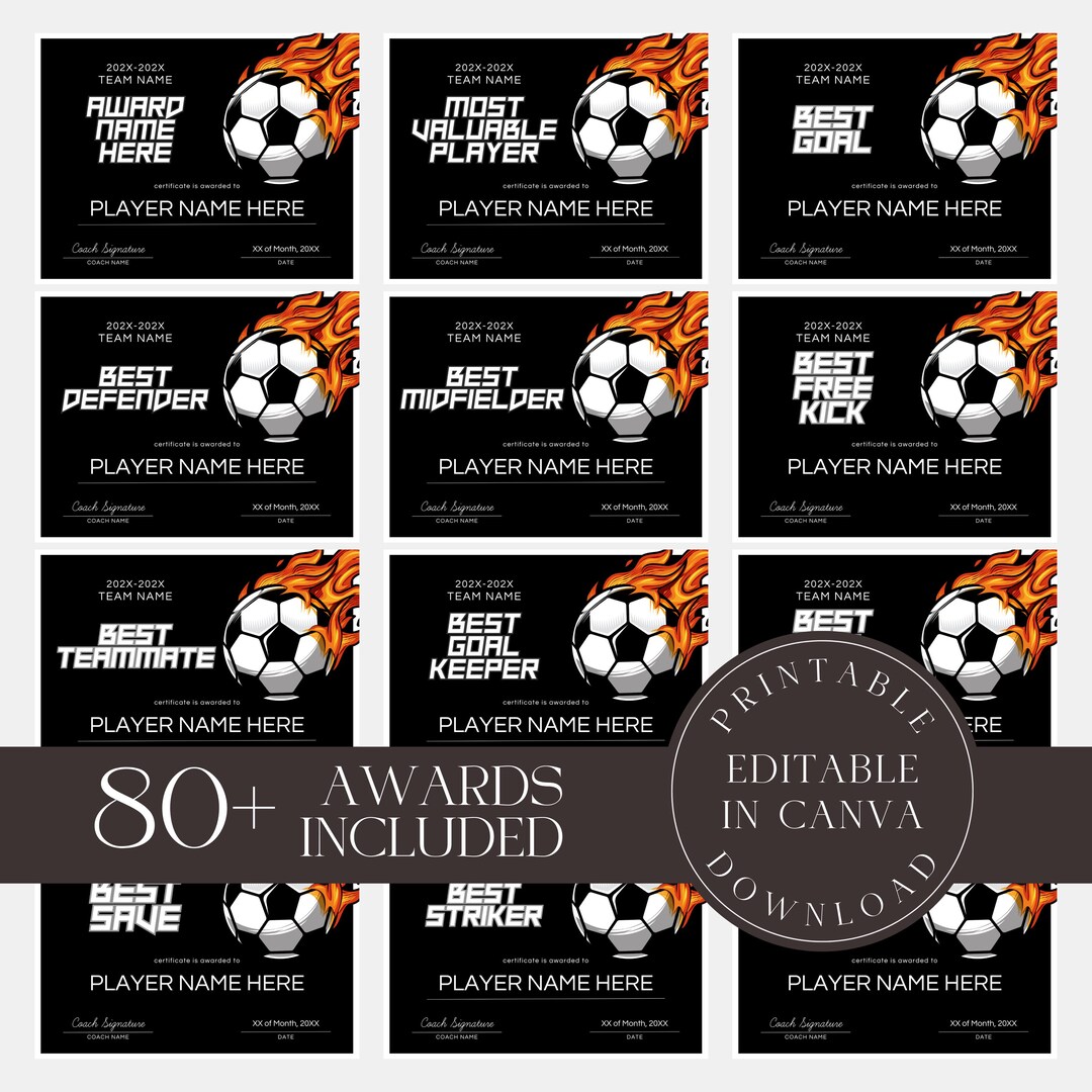 Editable Soccer Award Certificate Bundle Template Bundle Printable Team ...