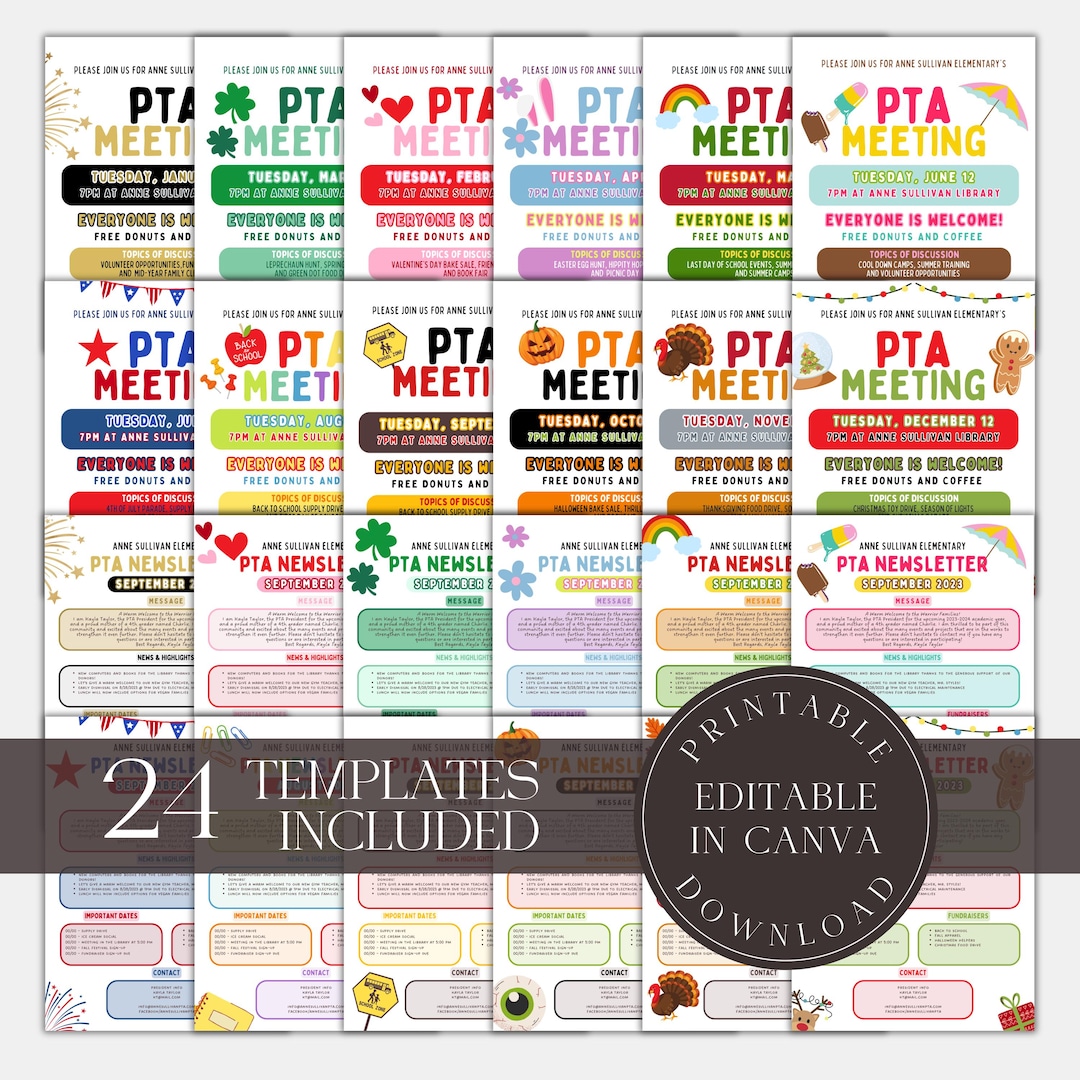 Editable Seasonal PTA PTO Meetings Flyer Bundle Template Printable ...