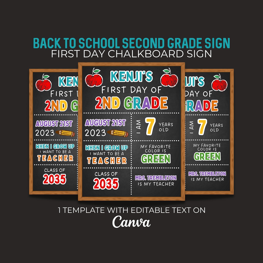 Buy Editable First Day of School Chalkboard 2nd Grade Sign Online in ...