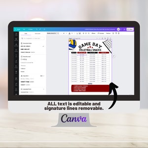 Editable Volleyball Snack Sign up Sheet Game Day Schedule Template ...