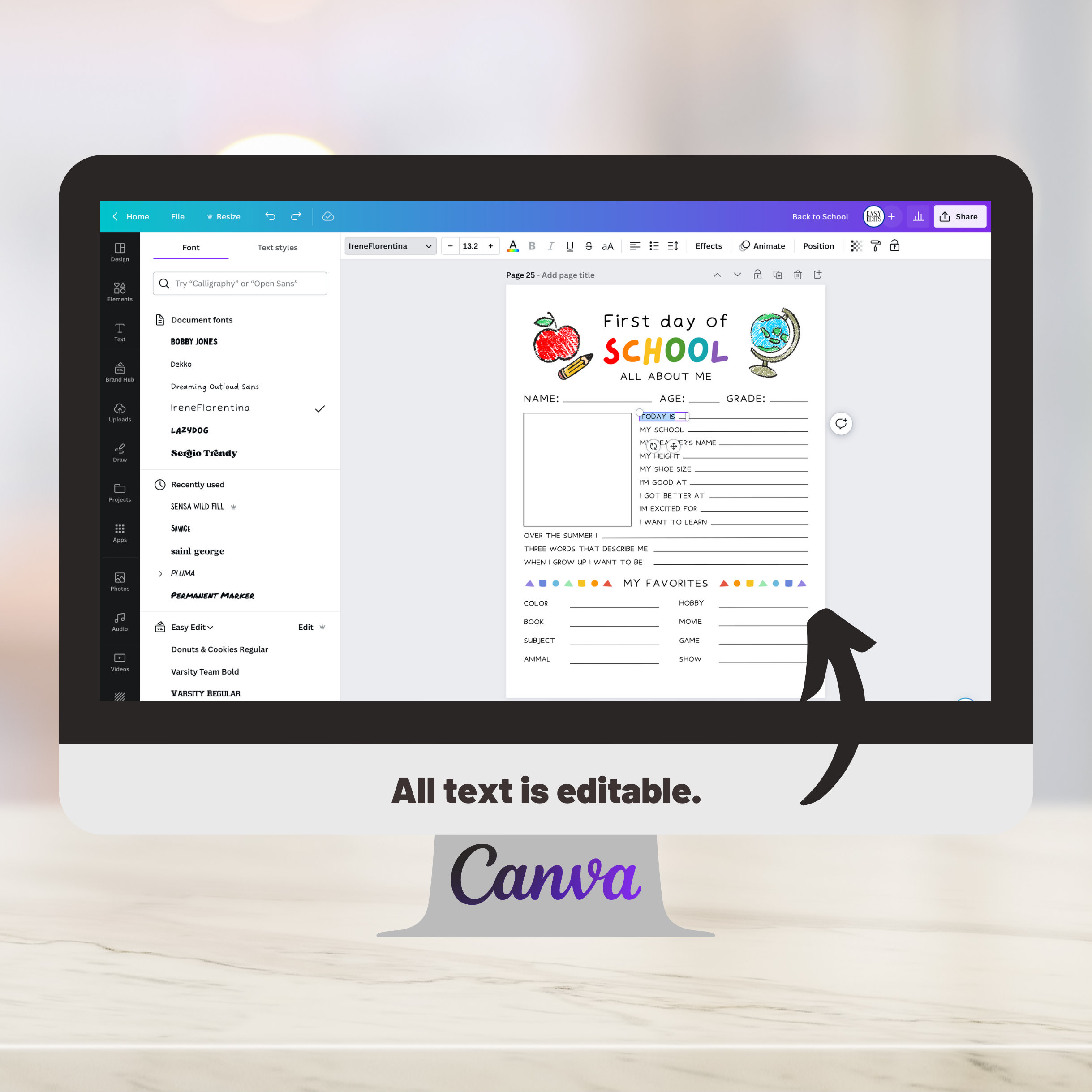 Editable First Day of School Questionnaire Printable First - Etsy