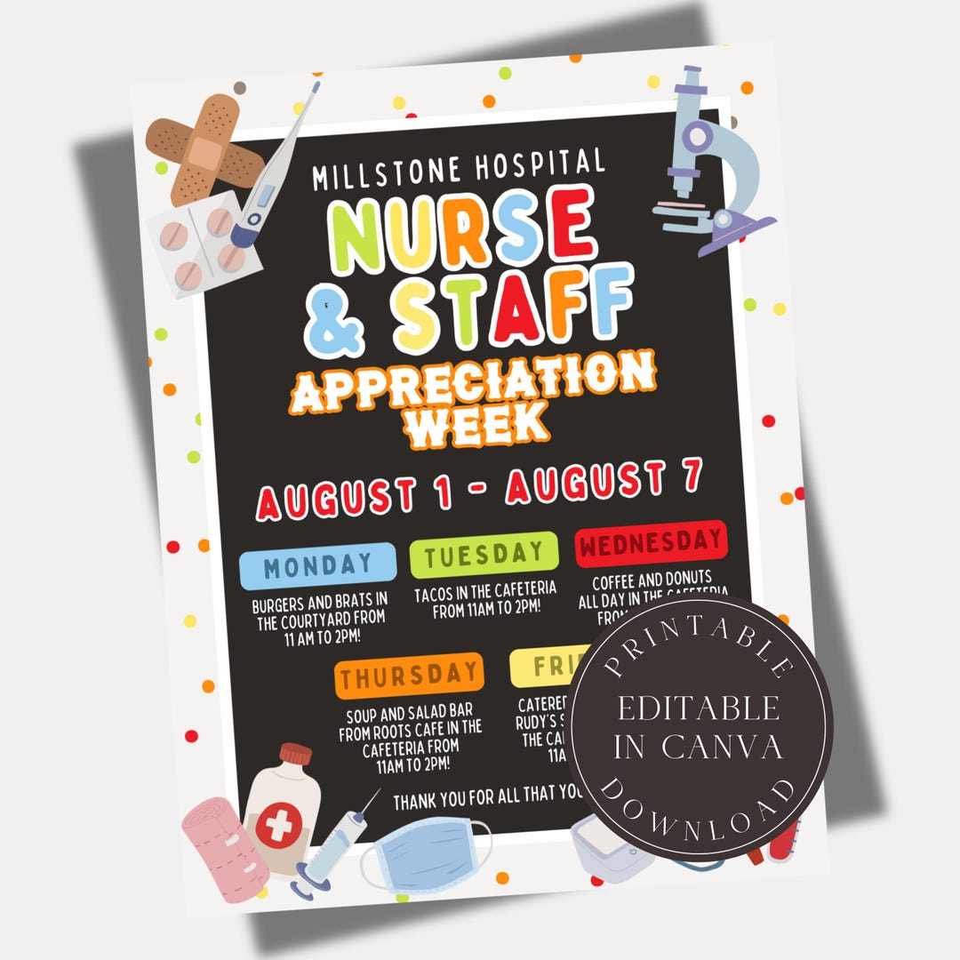 Editable Nurse Appreciation Week Itinerary Flyer Nurse's Week Event ...