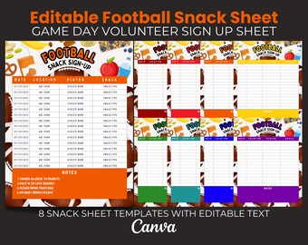 Editable Football Snack Sign up Sheet, Game Day Schedule Canva Template ...