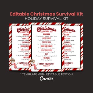 Editable Christmas Survival Kit Card, Staff Teacher Appreciation Gift ...