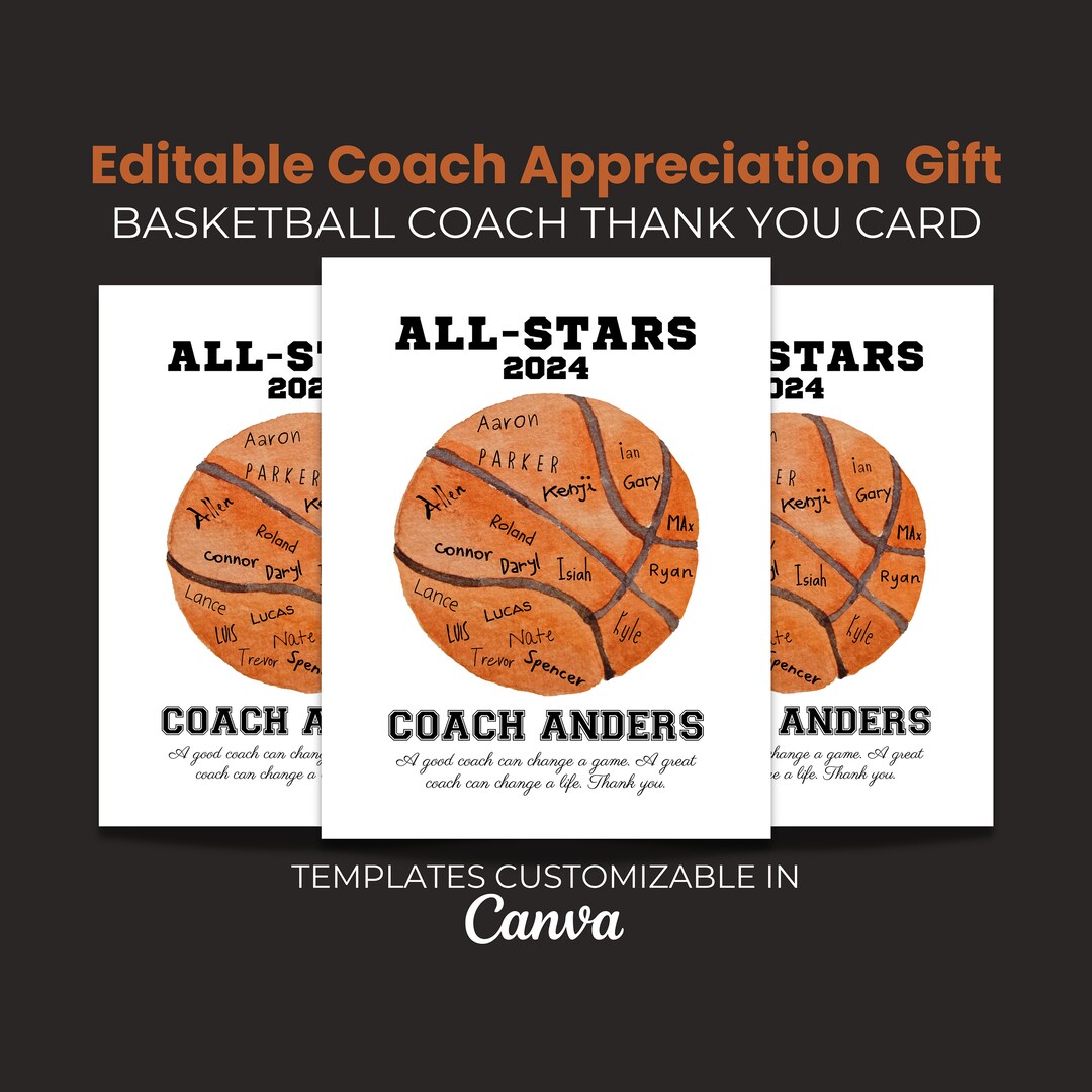Editable Coach Appreciation Gift, Basketball Coach Thank You Card ...
