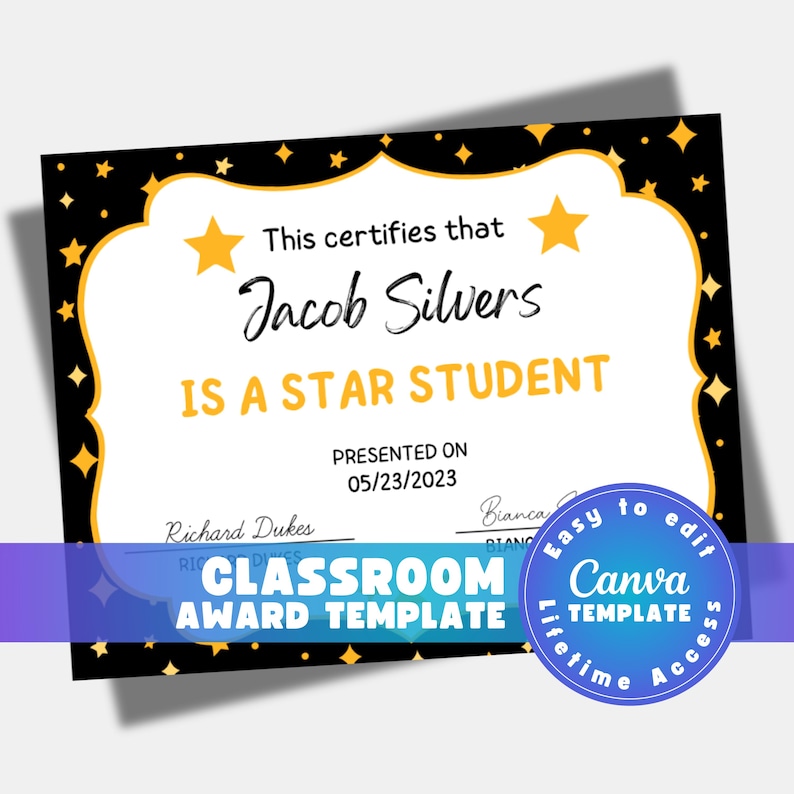 Editable School Certificate Star Student Elementary Classroom Award ...