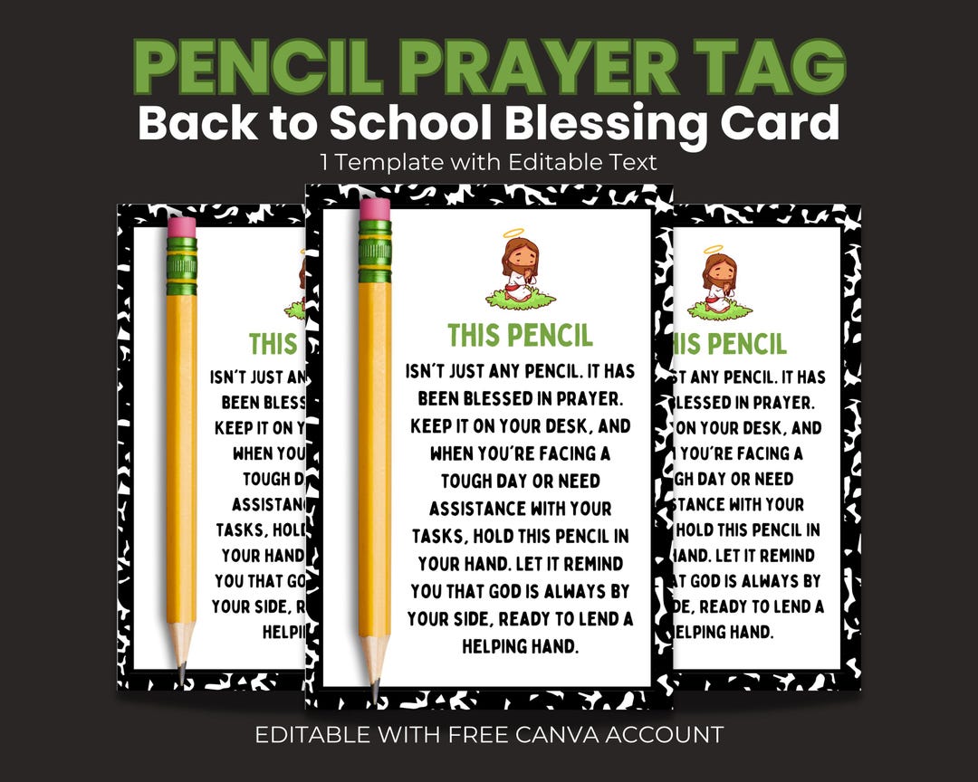 Editable Pencil Prayer Tag Sunday School Printable Pencil Blessing ...