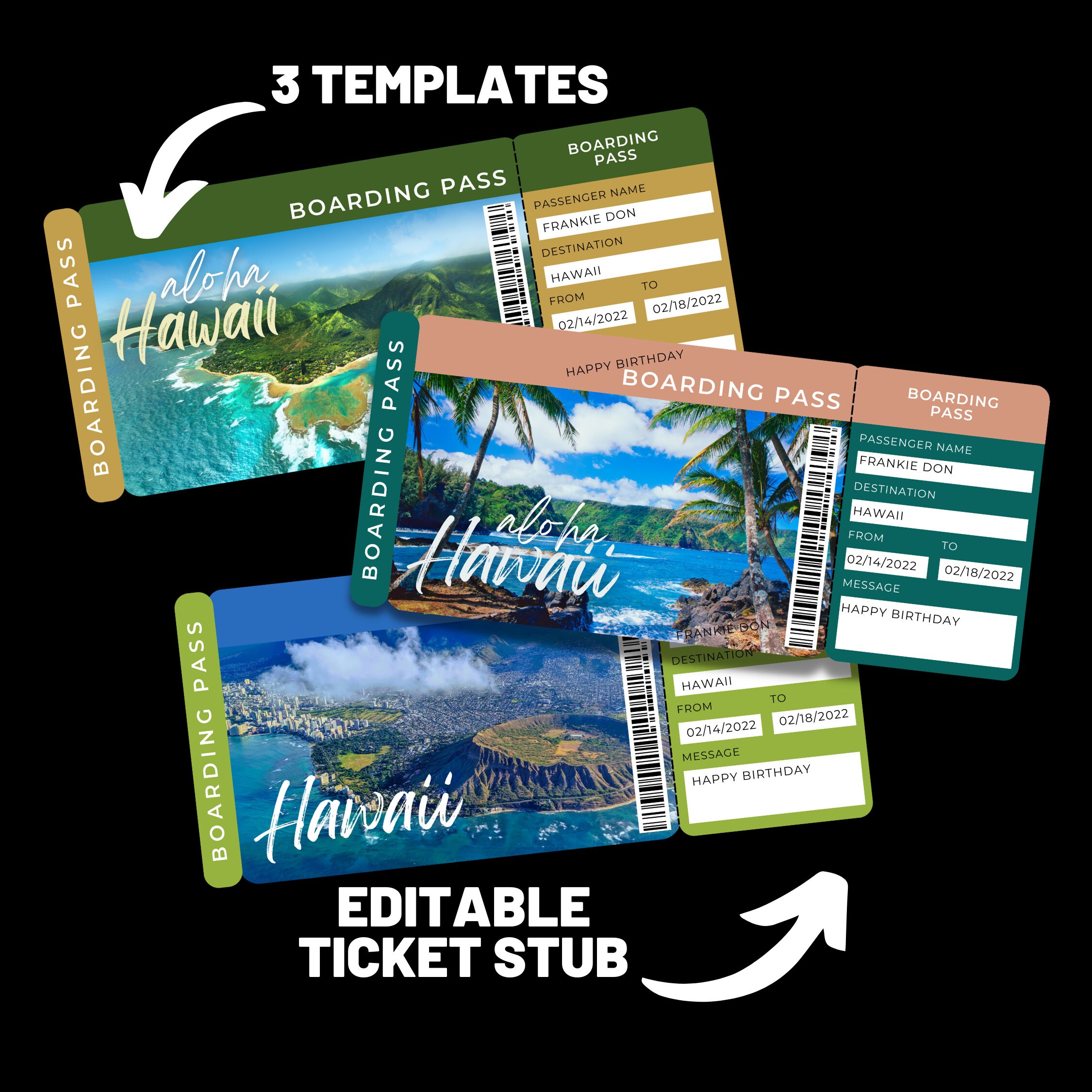 Editable Boarding Pass Hawaii Vacation Printable Ticket - Etsy Australia