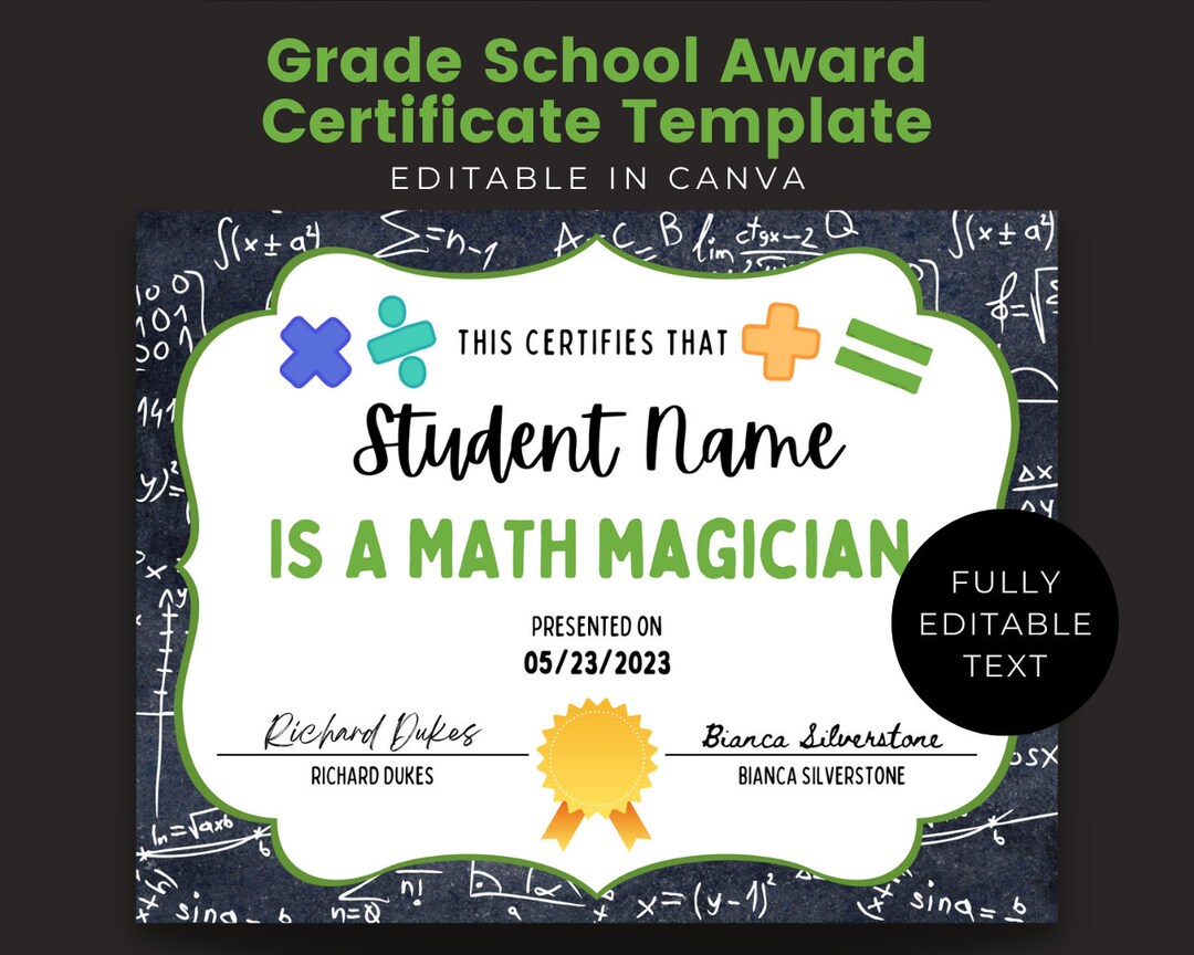 Editable School Certificate Math Student, Elementary Classroom Award ...