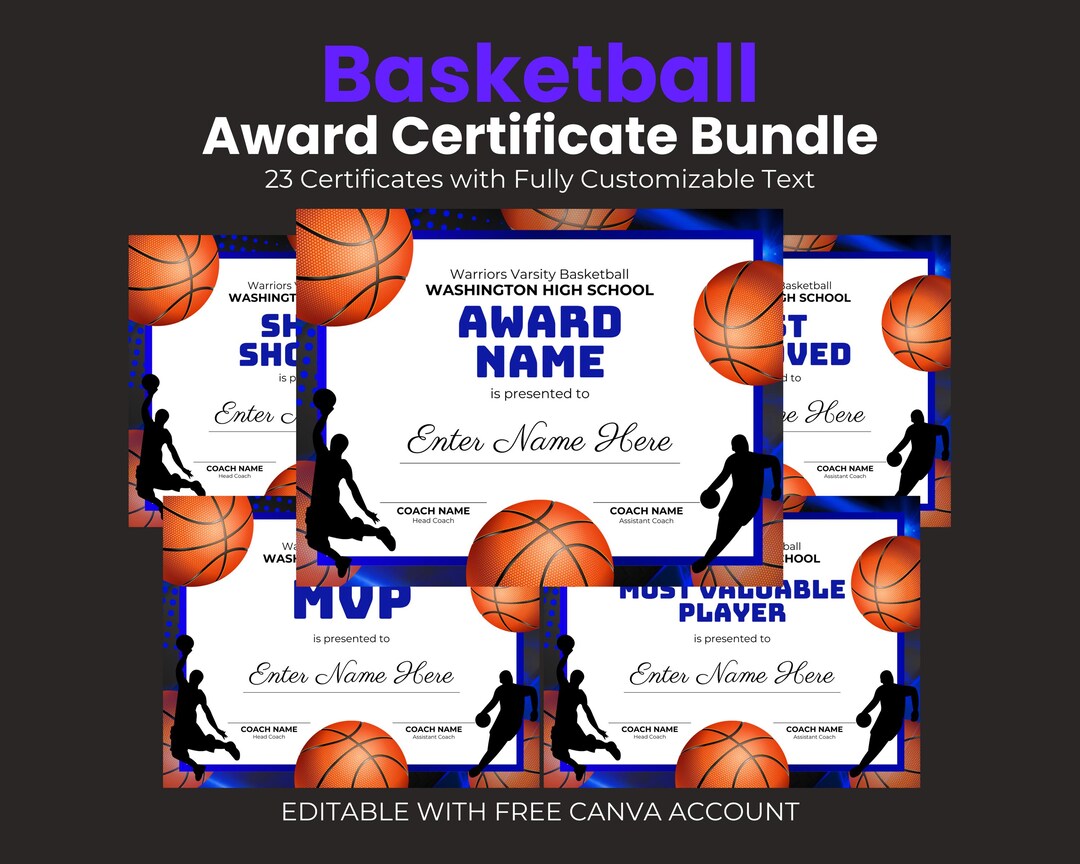 Editable Basketball Awards Printable, Basketball Team Certificate ...