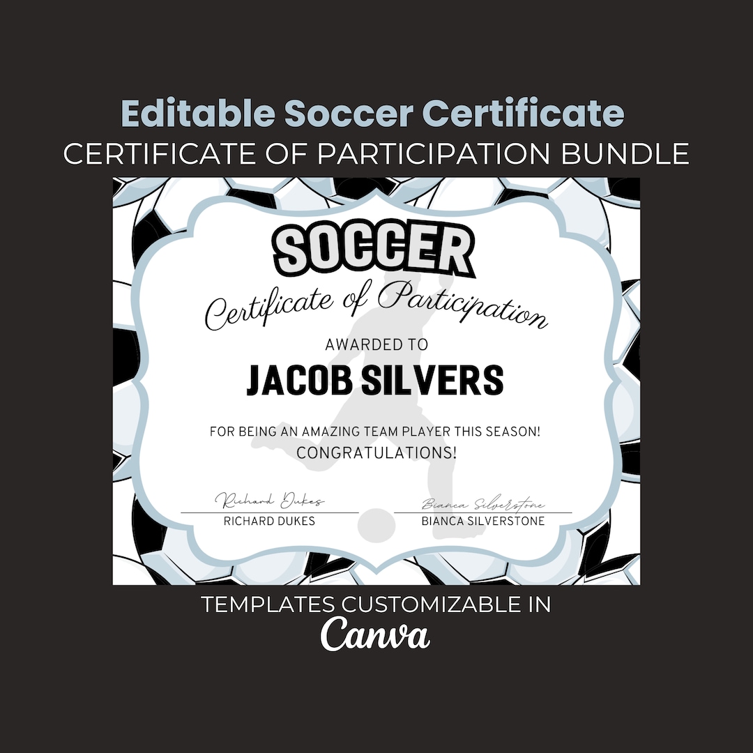 Editable Soccer Award Certificate Bundle, Template Bundle, Printable ...