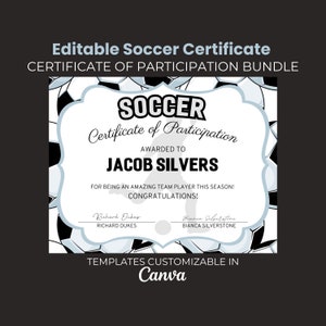 Editable Soccer Award Certificate Bundle, Template Bundle, Printable ...