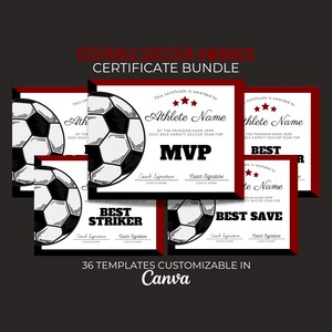 Editable Soccer Award Certificate Team Party Canva Template - Etsy