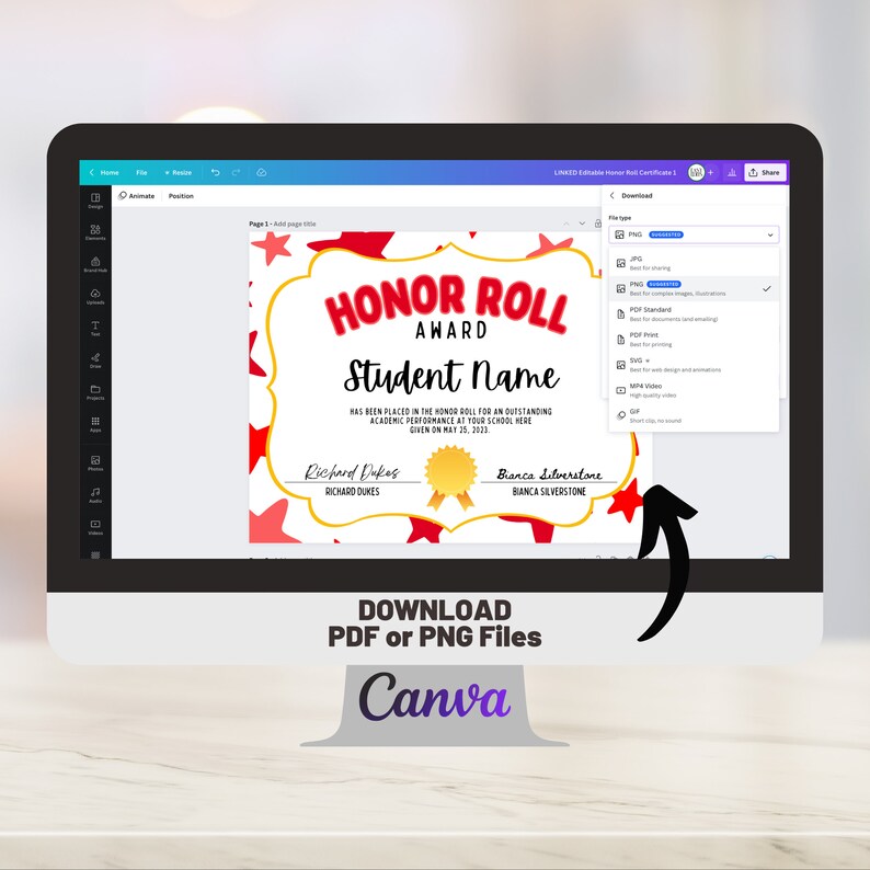 Honor Roll Certificate Template, Editable School Academic Award ...