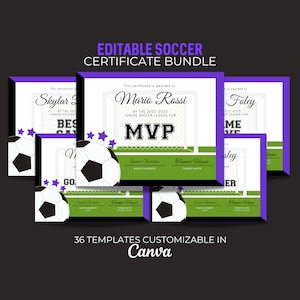 Editable Soccer Award Certificate Bundle, Editable Template, Team Party ...