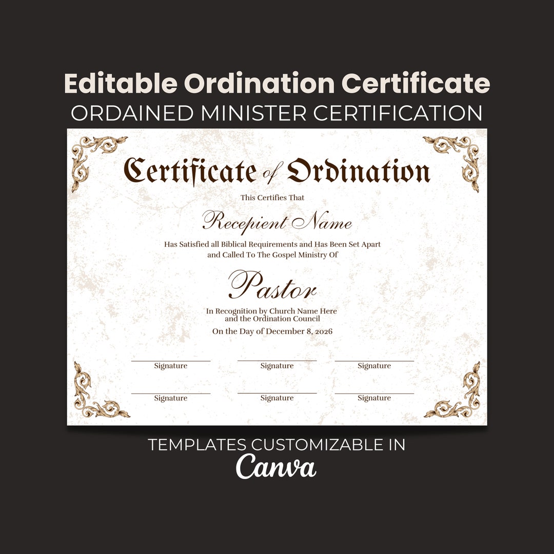 Editable Certificate of Ordination Template Ministry Certificate ...