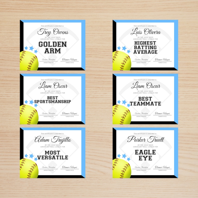 Editable Softball Award Certificate Bundle Editable Canva - Etsy