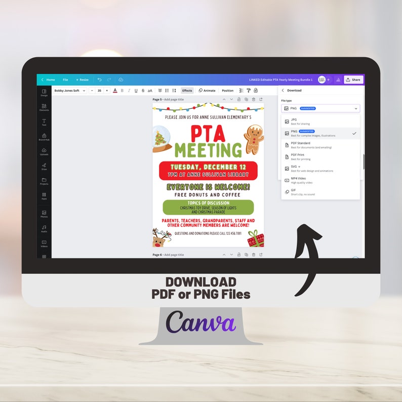 Editable December PTA PTO Meetings Flyer Canva Template - Etsy