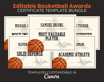 Basketball Awards, Editable Certificate Canva Template, Team Party ...