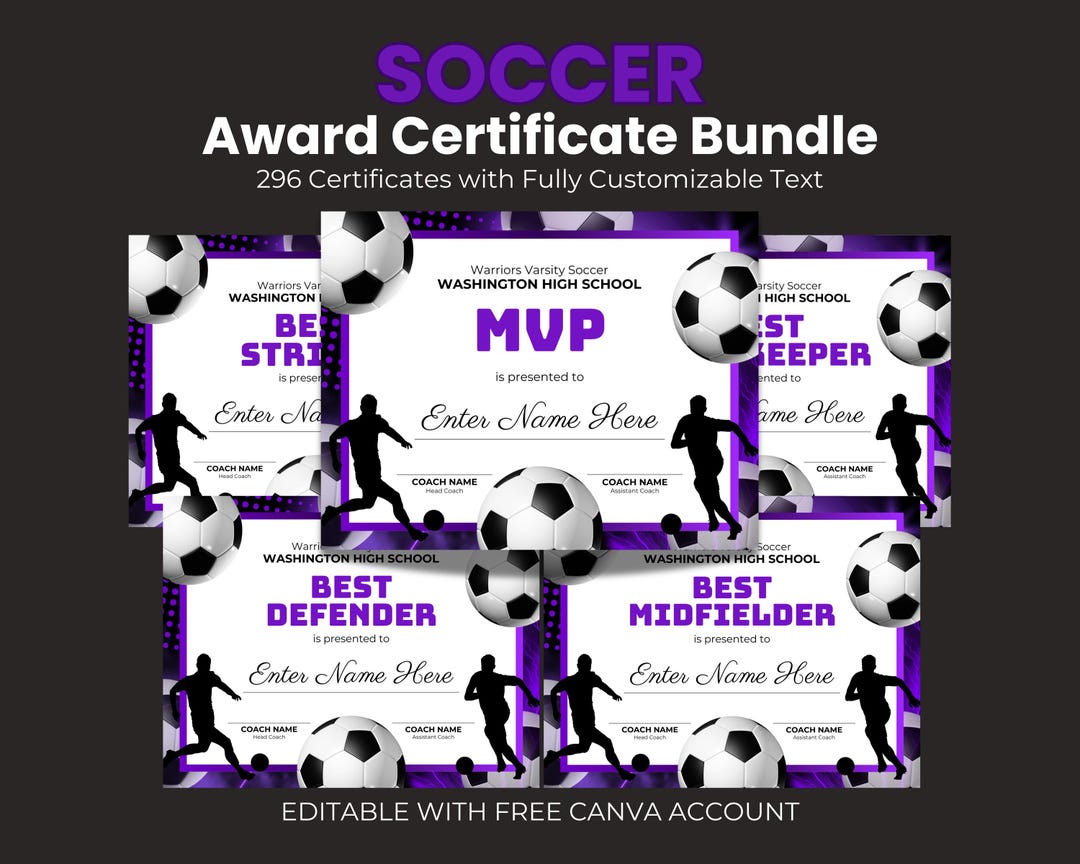 Editable Soccer Award Certificate Bundle, Template Bundle, Printable ...