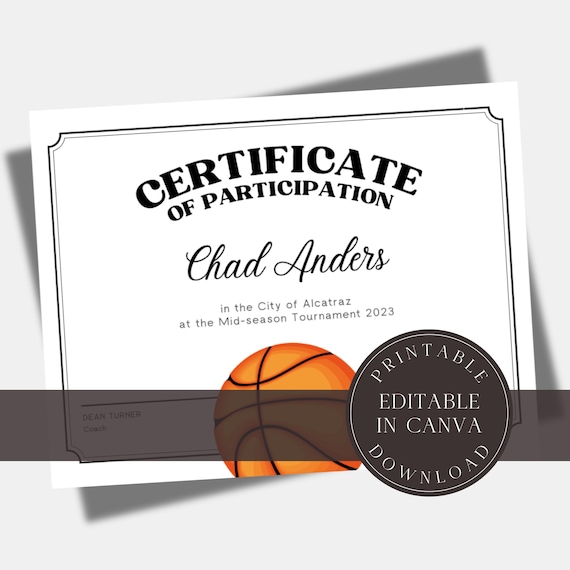 Basketball Certificate Template Canva