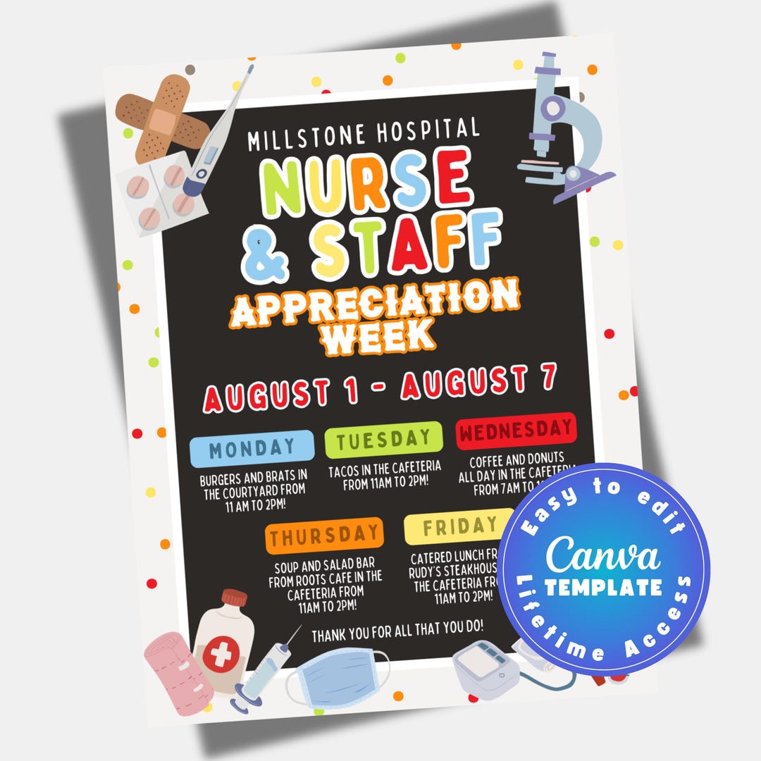 Editable Nurse Appreciation Week Itinerary Flyer Nurse's Week Event ...