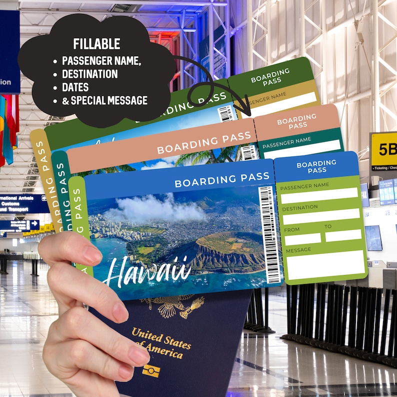 Editable Boarding Pass Hawaii Vacation Printable Ticket - Etsy