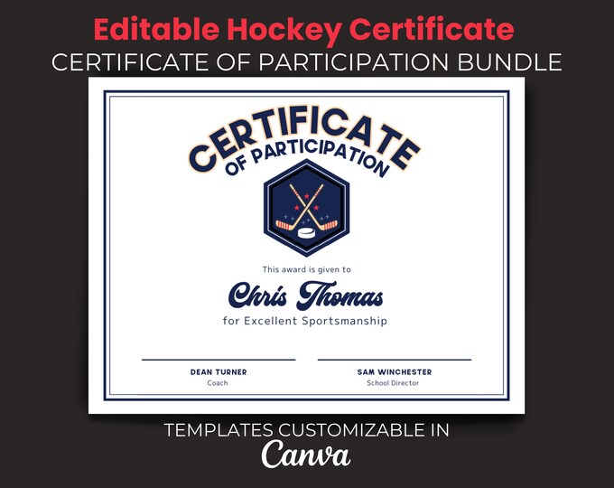 EDITABLE Hockey Award Certificates, INSTANT DOWNLOAD, Team Hockey ...