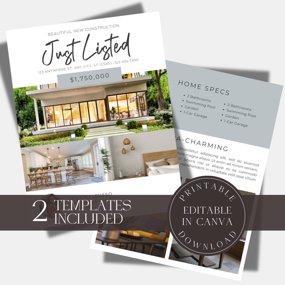 Editable Real Estate Flyer Template 2 Page Just Listed Flyer New Home ...