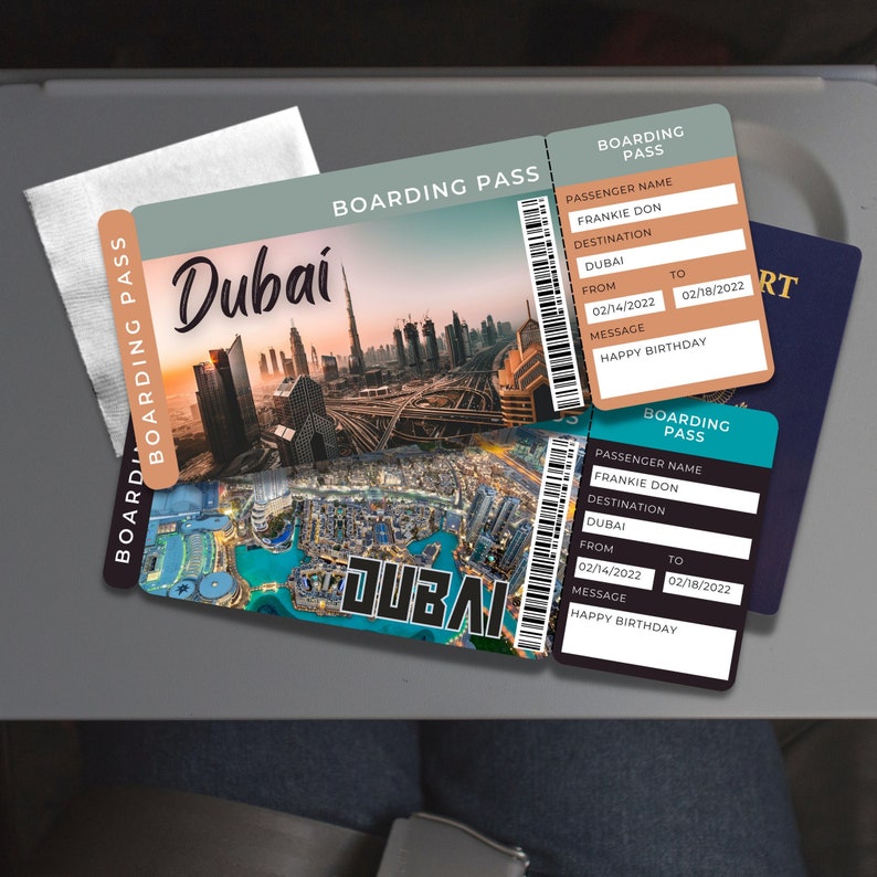 Editable Boarding Pass Dubai Vacation Printable Ticket - Etsy