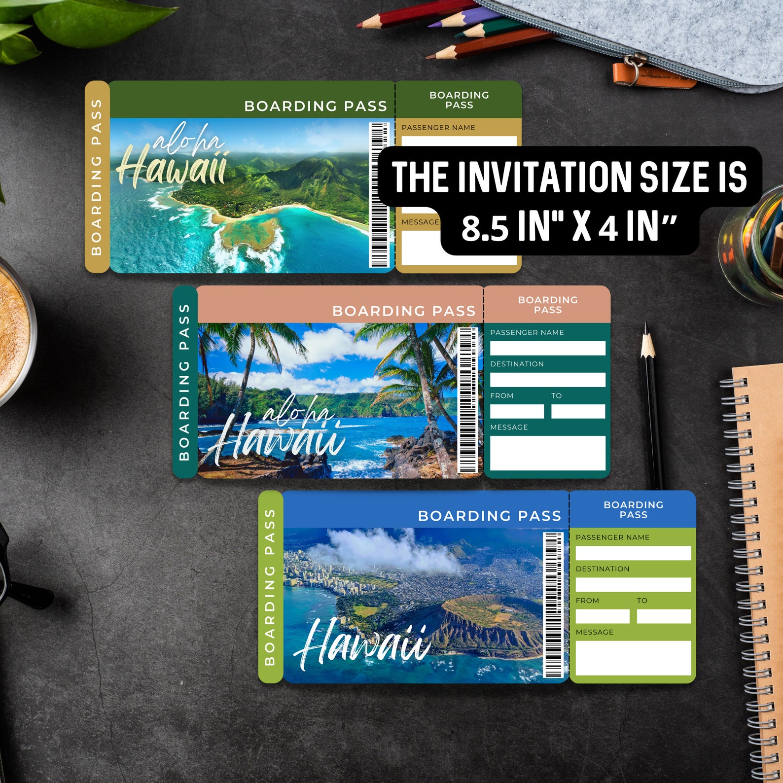 Editable Boarding Pass Hawaii Vacation Printable Ticket - Etsy