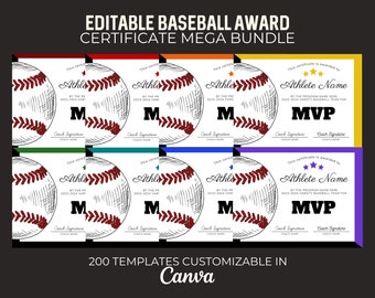 Editable Softball Award Certificate Bundle Canva Template - Etsy