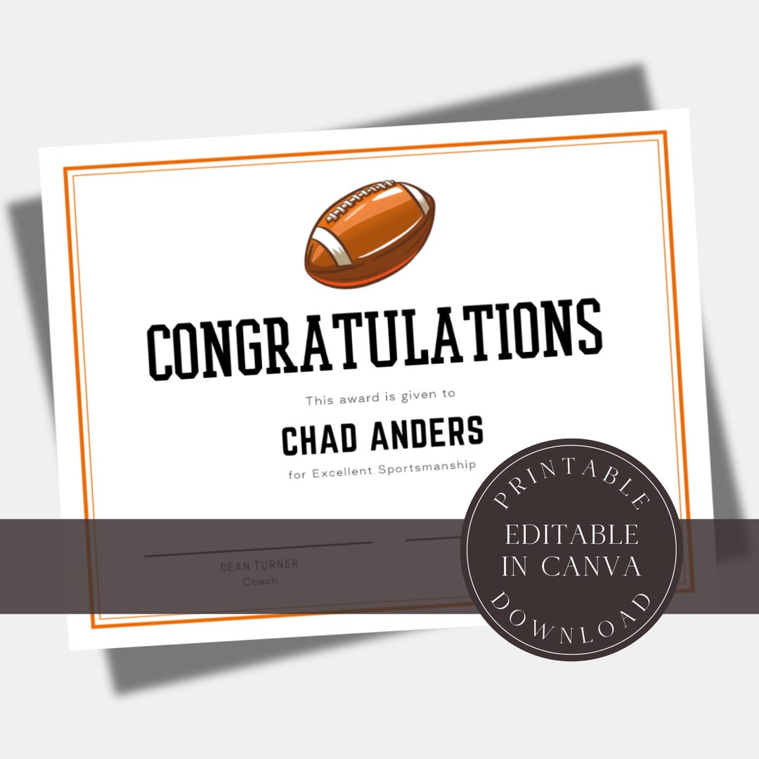 Editable Football Awards Template, Custom Football Award Certificates ...