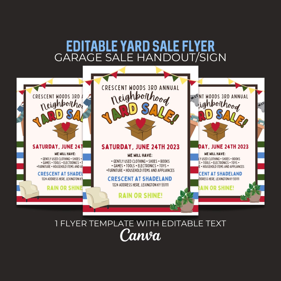 Editable Yard Sale Flyer Garage Sale Flyer Neighborhood Yard - Etsy