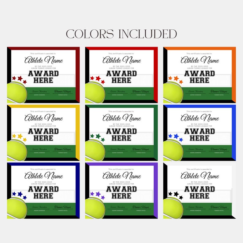 Tennis Award Certificate Template Bundle (digital Download) - Etsy