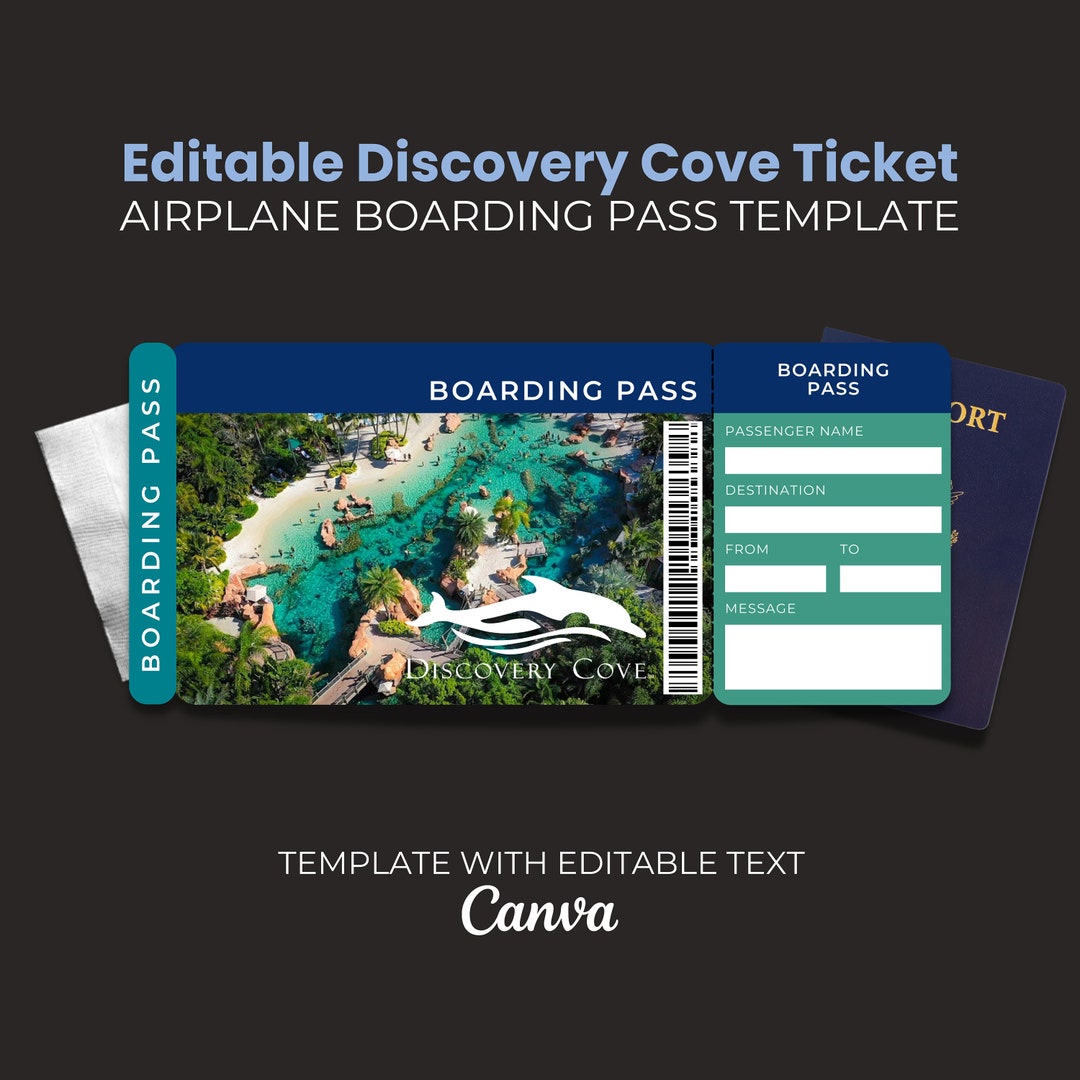 Editable Boarding Pass Template, Theme Park Discovery Cove Printable ...